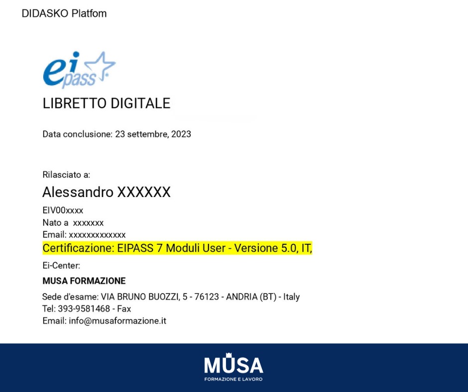Aggiornamento Eipass 7 Moduli User | Lezioni + Certificazione Online | Musa Formazione