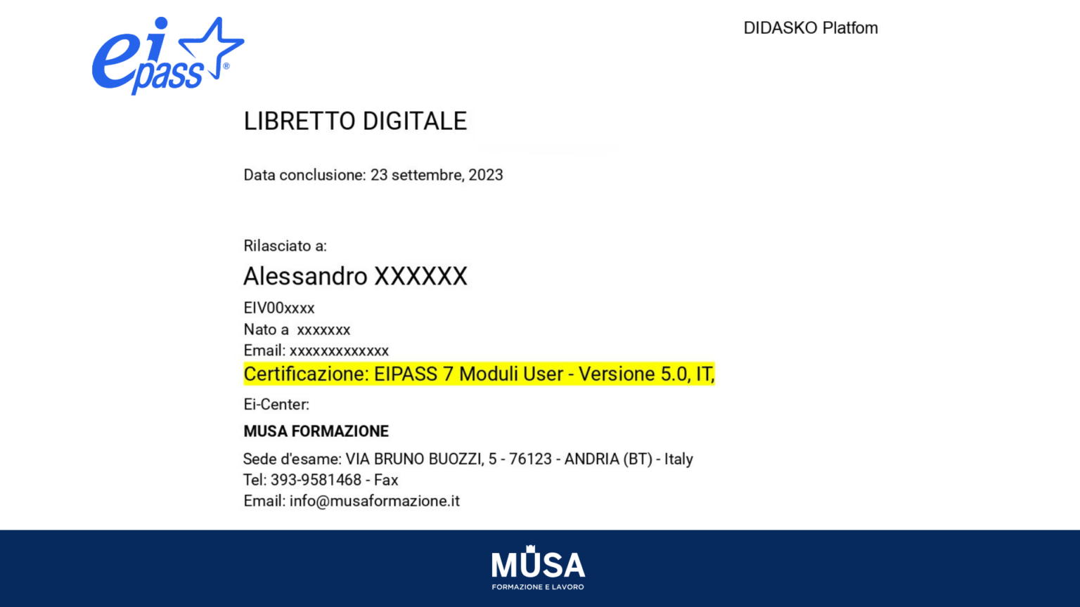 Aggiornamento Eipass 7 Moduli User - Upgrade | Musa Formazione