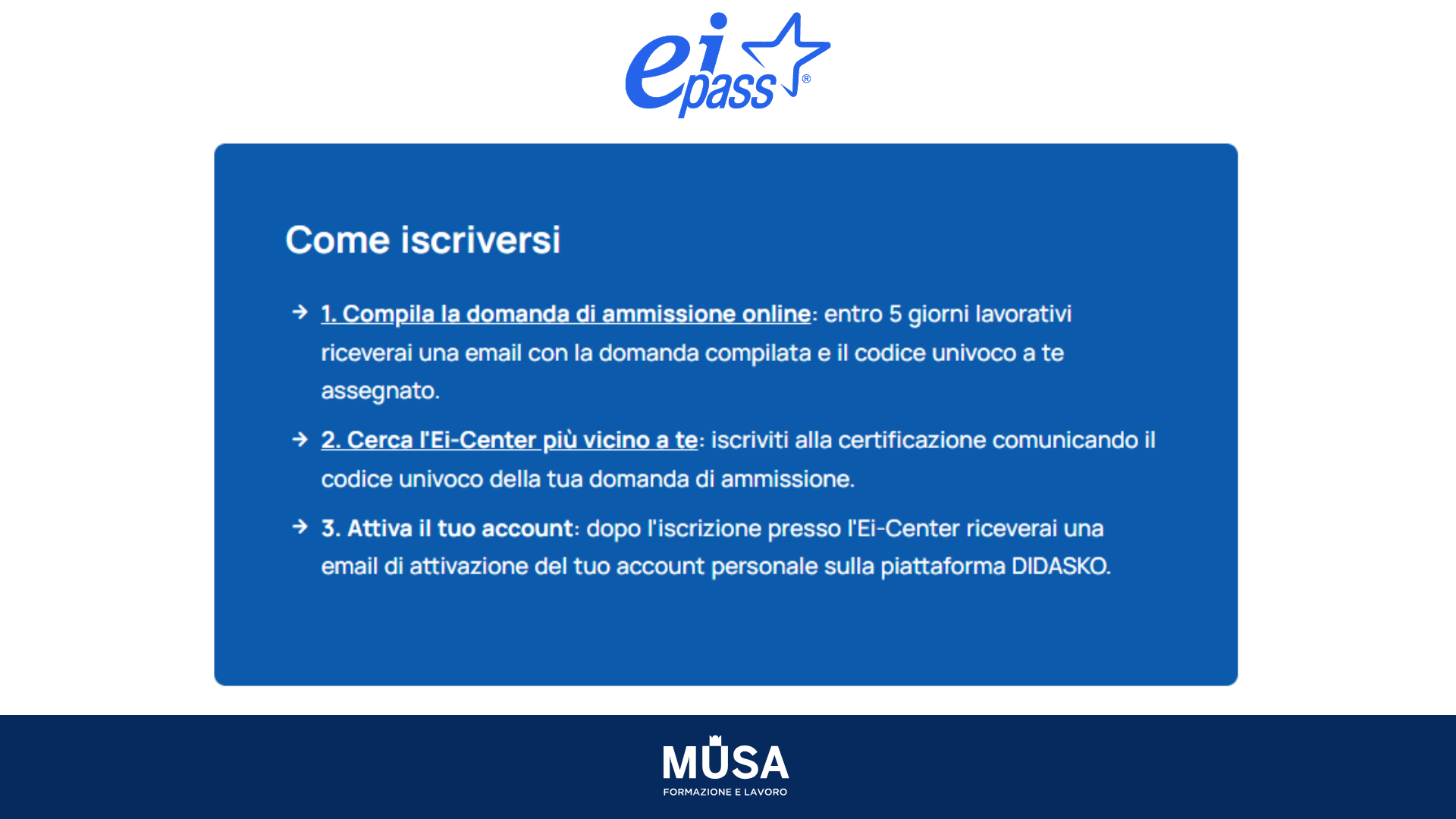 Convalida di esame da Eipass 7 Moduli User a Standard | Musa Formazione