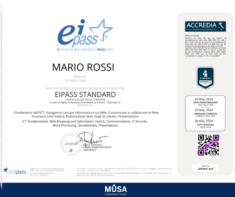 Convalida esame da Eipass 7 Moduli User a Standard