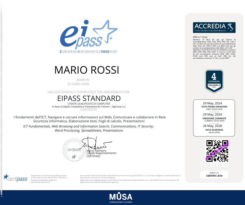 Eipass CIAD Standard DigComp | Certificazione Online Valida ATA | MUSA